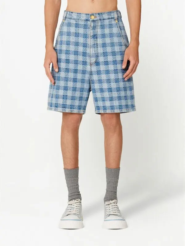 Ami Checkered Denim Shorts