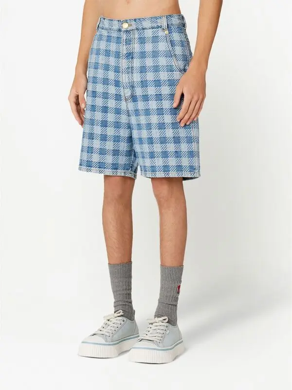 Ami Checkered Denim Shorts