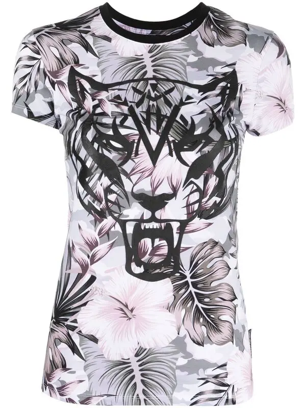 PLEIN SPORT Tiger-print Floral T-shirt - White