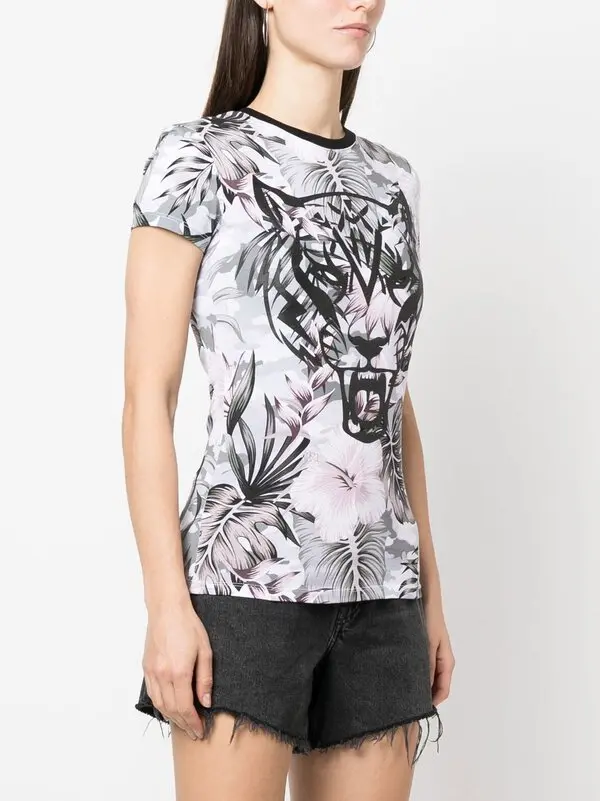 PLEIN SPORT Tiger-print Floral T-shirt - White