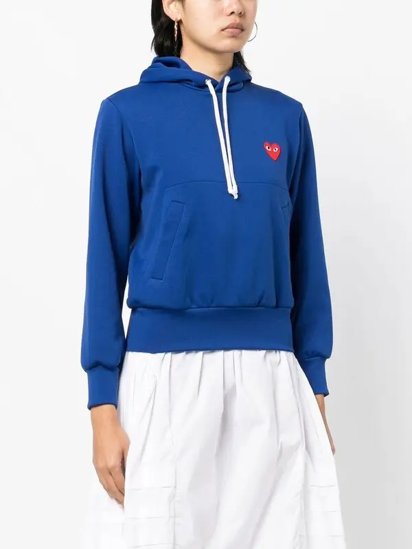Play Comme Des Garcon Heart-patch Drawstring Hoodie - Blue