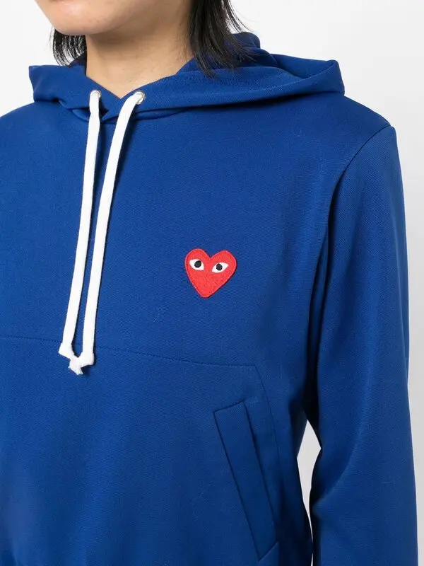 Play Comme Des Garcon Heart-patch Drawstring Hoodie - Blue