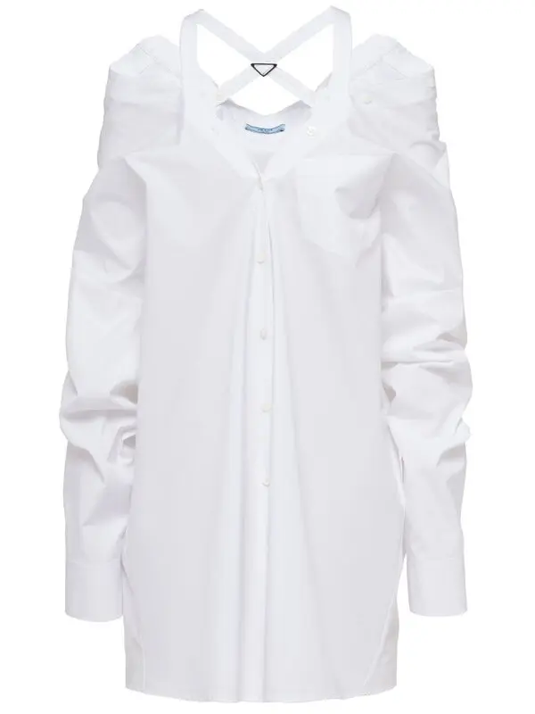 Prada Off-shoulder Shirt Dress - White