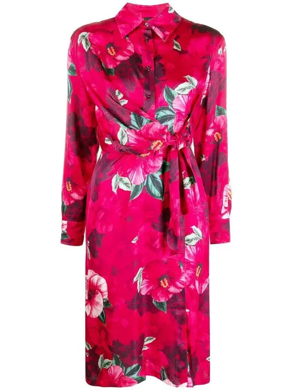 Pinko Hibiscus-print Shirt Dress - Pink