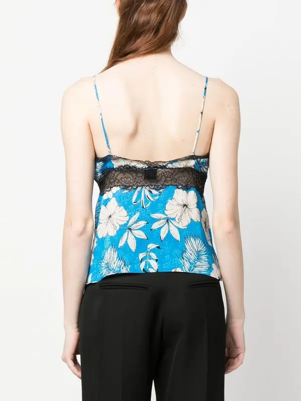 Pinko Floral-print Lace-trimmed Top - Blue