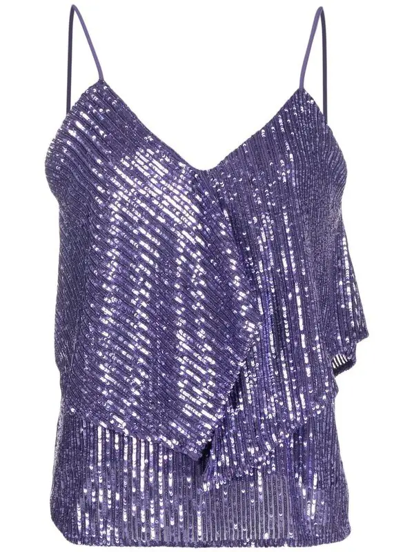 Pinko Sequin-embellished Ruffled Spaghetti Strap Top