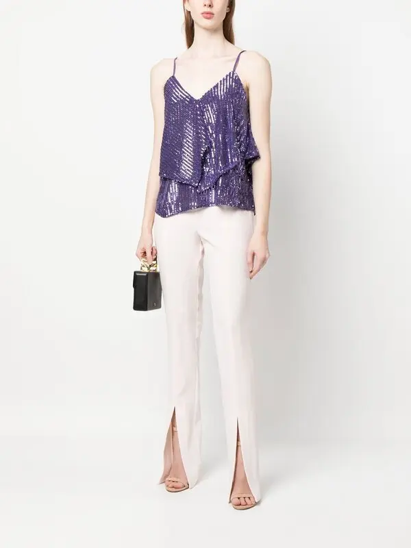 Pinko Sequin-embellished Ruffled Spaghetti Strap Top