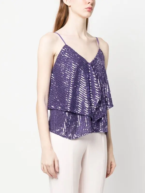 Pinko Sequin-embellished Ruffled Spaghetti Strap Top