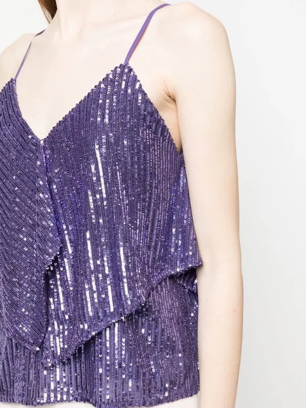 Pinko Sequin-embellished Ruffled Spaghetti Strap Top