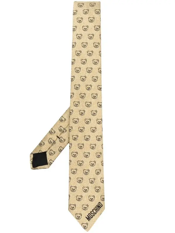 Moschino Teddy Bear-Print Silk Tie - Gold | Editorialist display picture 2