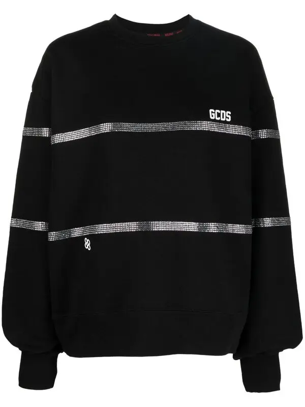 Gcds Crystal-embellished Striped Sweatshirt - Black