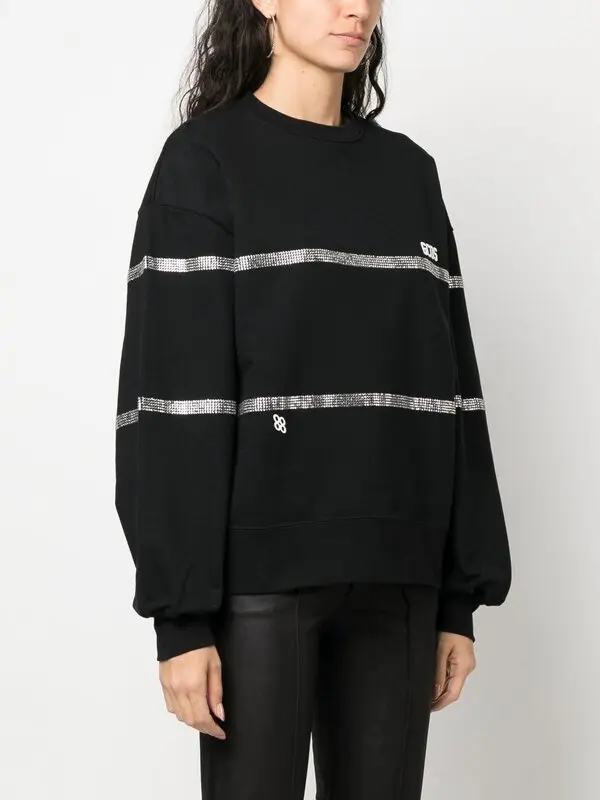 Gcds Crystal-embellished Striped Sweatshirt - Black