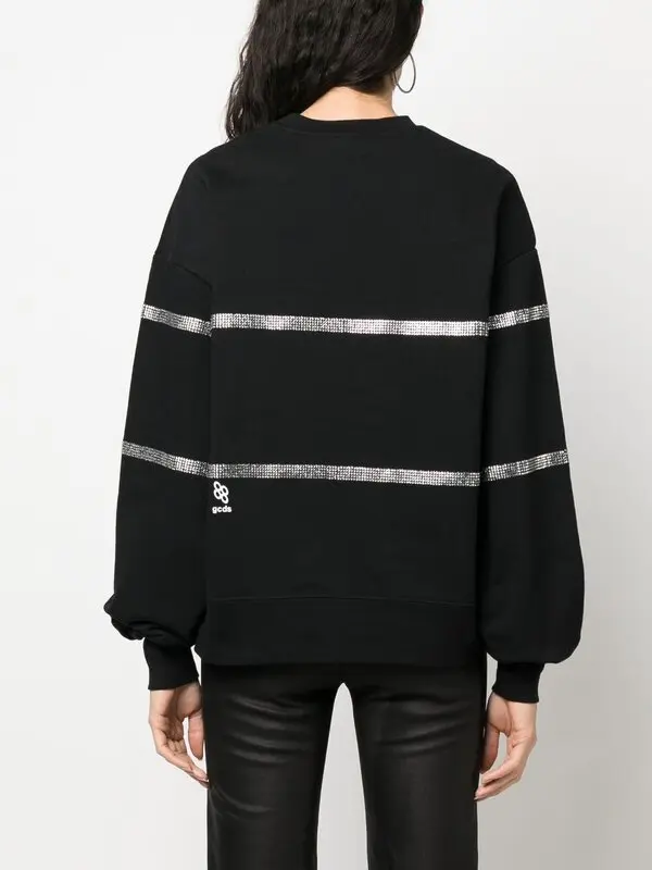 Gcds Crystal-embellished Striped Sweatshirt - Black