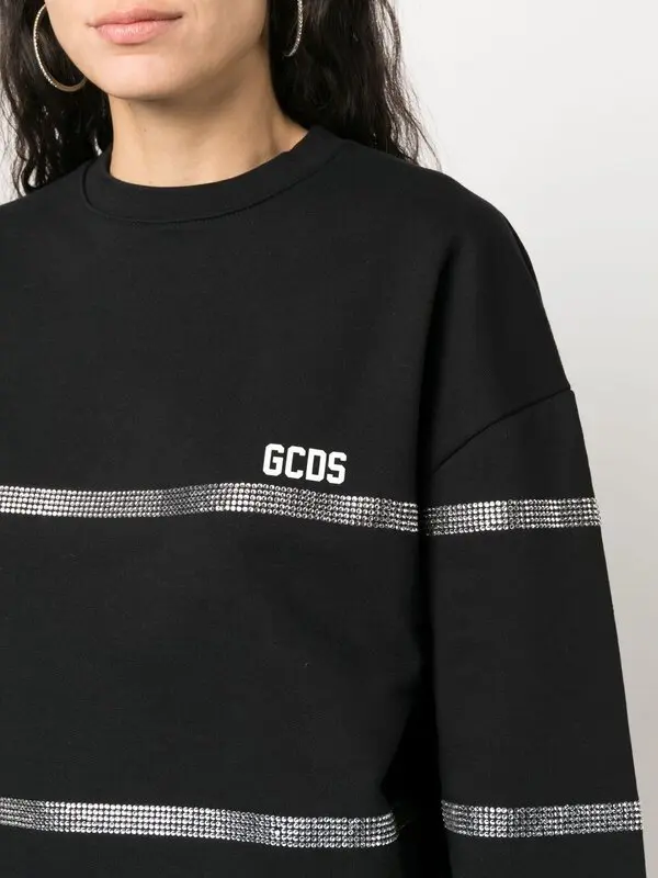 Gcds Crystal-embellished Striped Sweatshirt - Black