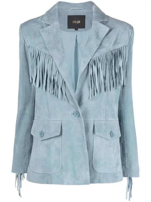 Maje Fringed Suede Single-breasted Jacket - Blue