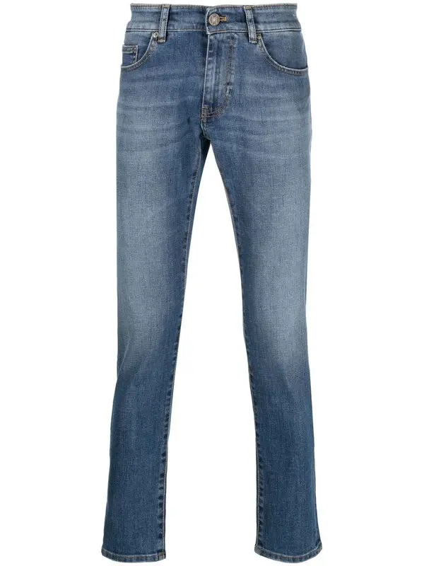 PT TORINO Straight Leg Jeans With Logo Patch - Blue