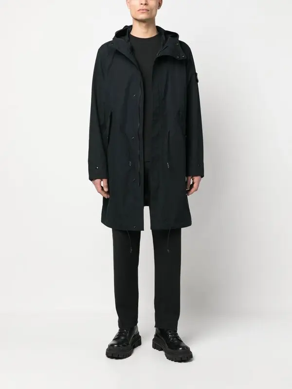 Stone Island Compass-patch Long-sleeved Coat - Black