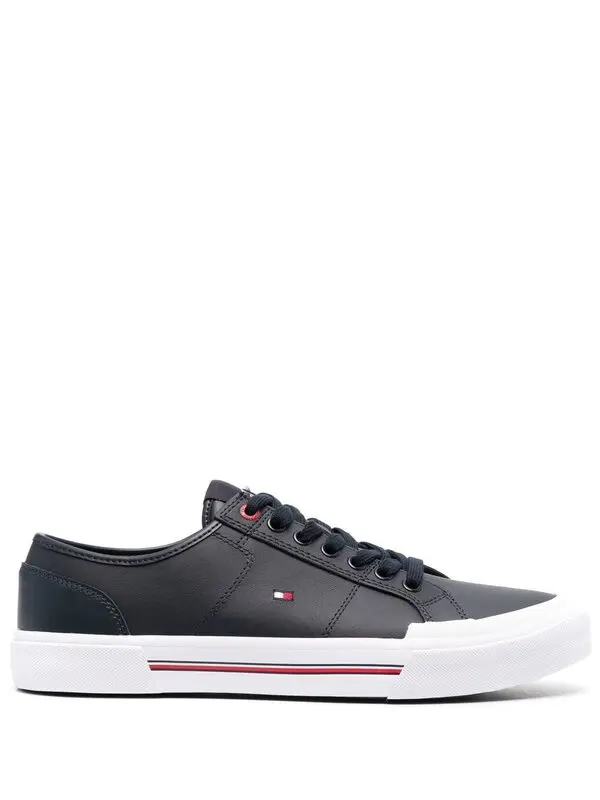 Tommy Hilfiger Logo-embroidered Low-top Leather Sneakers - Blue