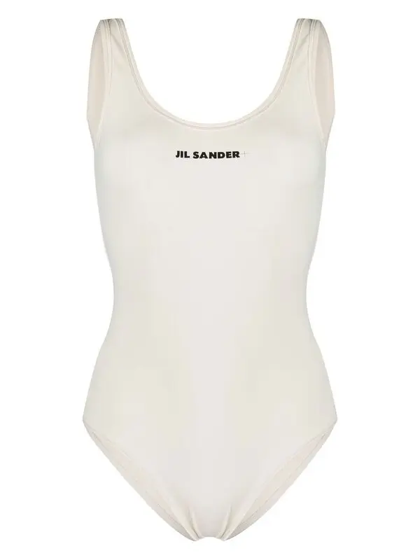 JIL SANDER Scoop-back Logo-print One-piece - Neutrals