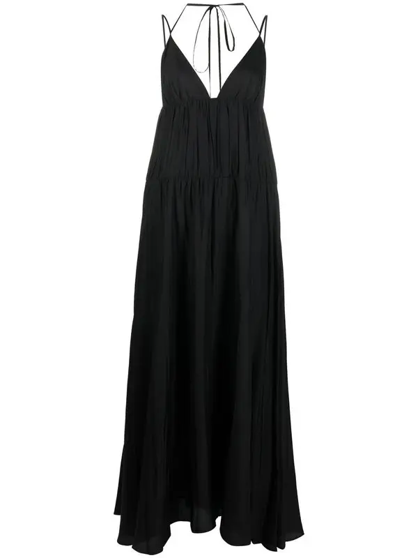 JOSEPH Ruched Silk Long Dress - Black