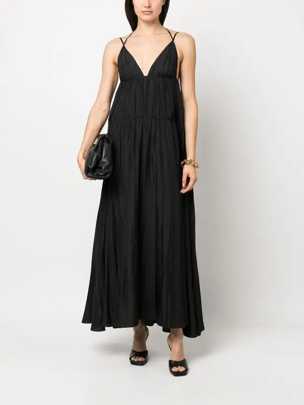 JOSEPH Ruched Silk Long Dress - Black