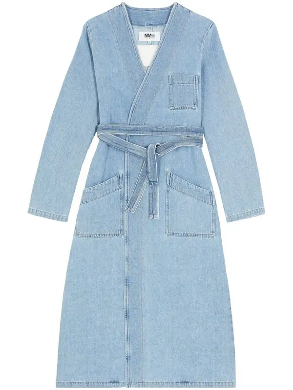 MAISON MARGIELA Collarless Wrap Trench Coat - Blue