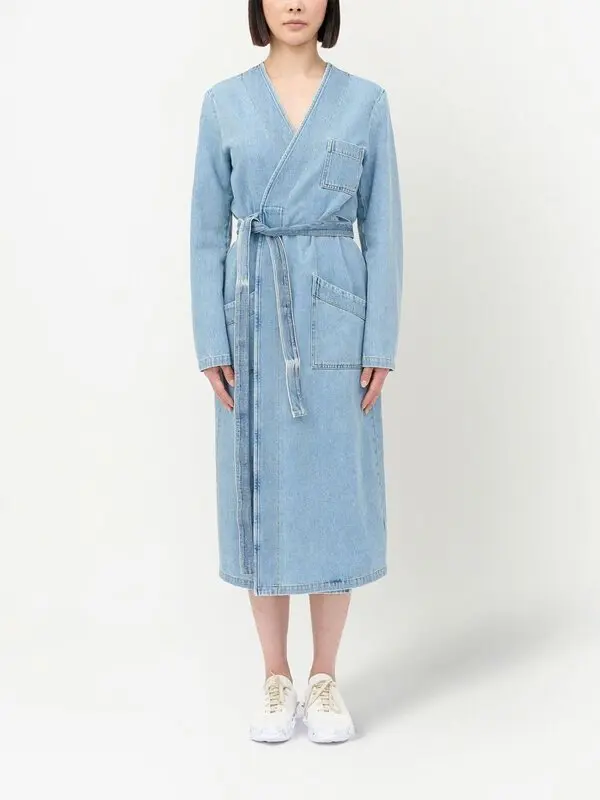 MAISON MARGIELA Collarless Wrap Trench Coat - Blue