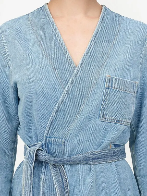 MAISON MARGIELA Collarless Wrap Trench Coat - Blue