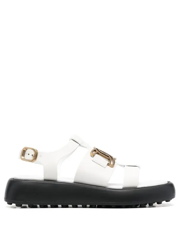 TOD'S Calf Leather Flatform Sandals With Logo Plaque - White