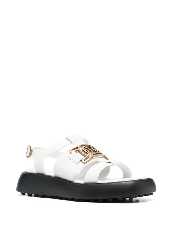 TOD'S Calf Leather Flatform Sandals With Logo Plaque - White