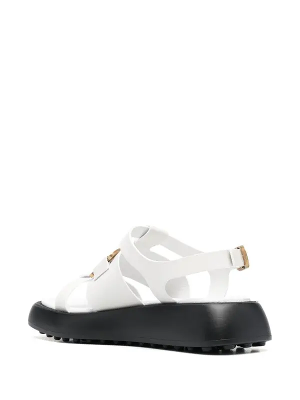 TOD'S Calf Leather Flatform Sandals With Logo Plaque - White