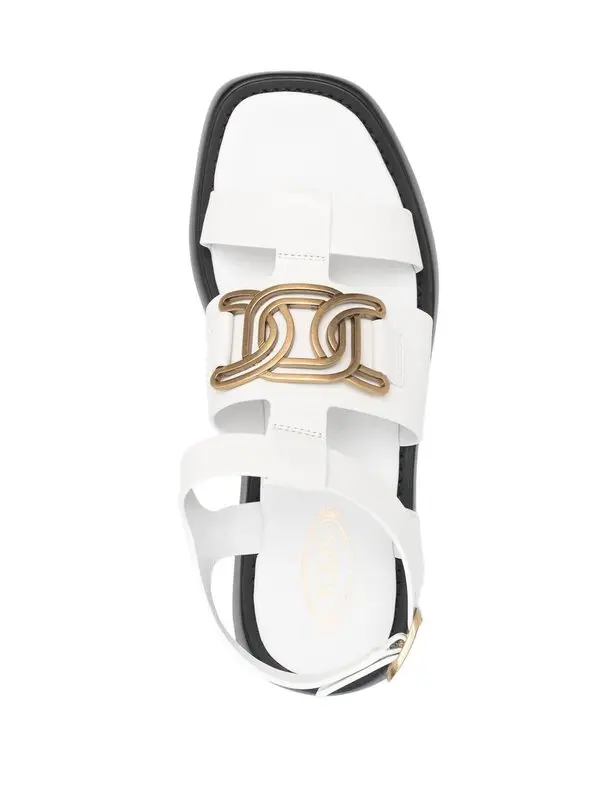 TOD'S Calf Leather Flatform Sandals With Logo Plaque - White