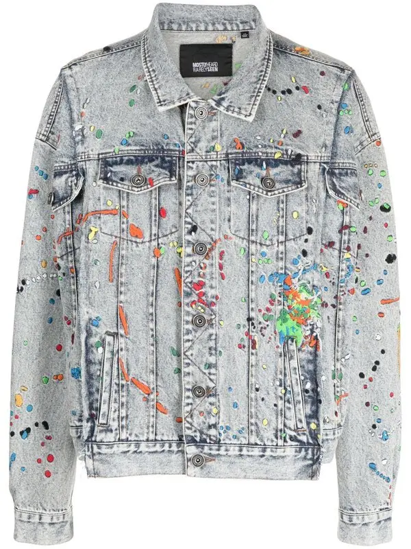 MOSTLY HEARD RARELY SEEN Paint-embroidered Denim Jacket - Blue