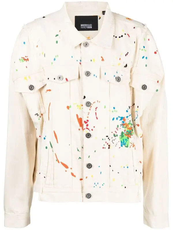 MOSTLY HEARD RARELY SEEN Paint-embroidered Denim Jacket - Neutrals