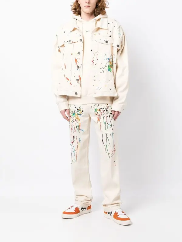 MOSTLY HEARD RARELY SEEN Paint-embroidered Denim Jacket - Neutrals