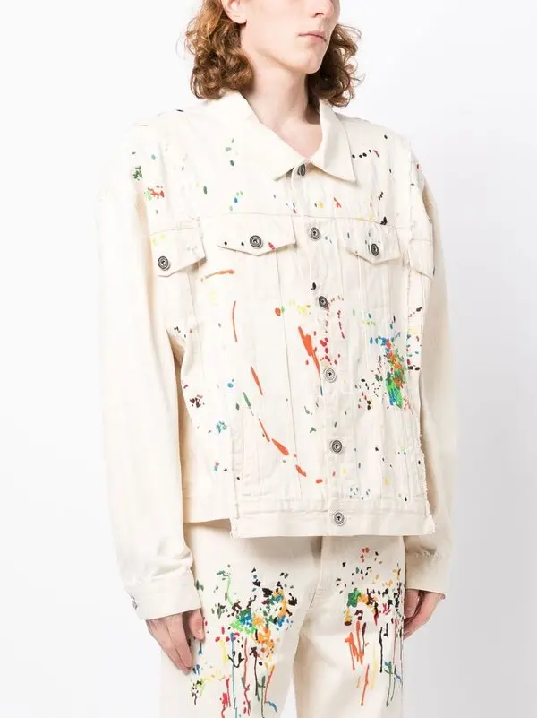MOSTLY HEARD RARELY SEEN Paint-embroidered Denim Jacket - Neutrals