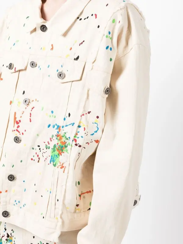 MOSTLY HEARD RARELY SEEN Paint-embroidered Denim Jacket - Neutrals