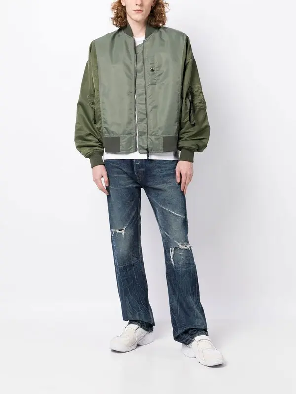MOSTLY HEARD RARELY SEEN Spliced Satin Bomber Jacket - Green