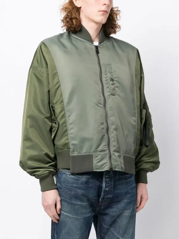 MOSTLY HEARD RARELY SEEN Spliced Satin Bomber Jacket - Green