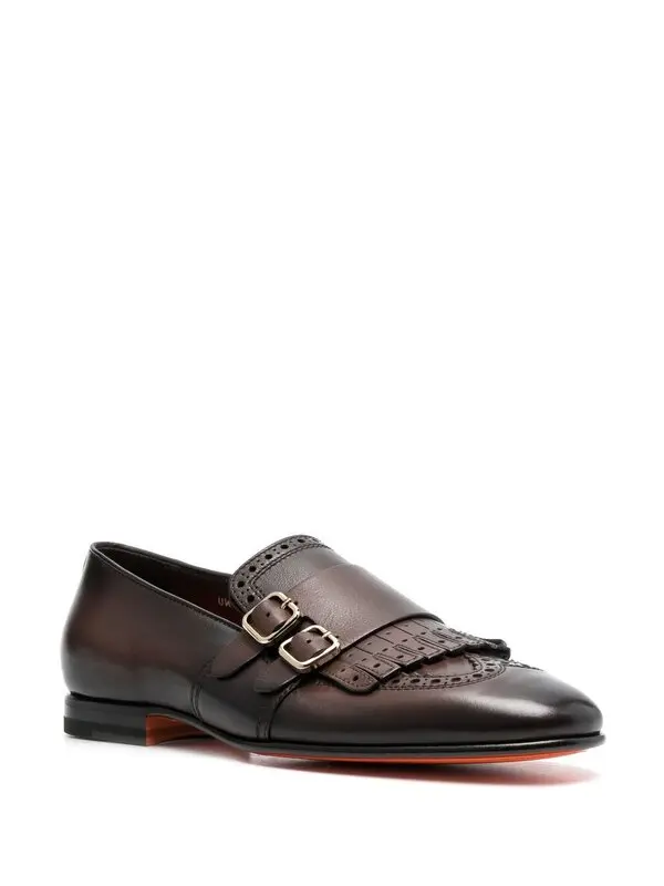 Santoni Fringe Double-buckle Monk Shoes