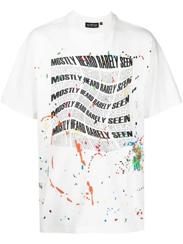 MOSTLY HEARD RARELY SEEN Warped-logo Short-sleeve T-shirt - White