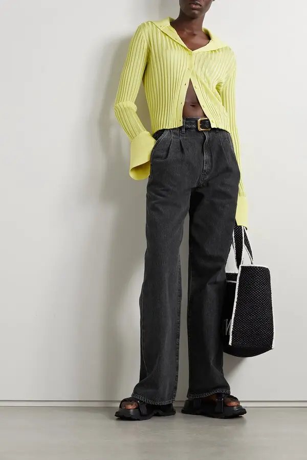 Goldsign The Edgar Pleated Wide-Leg Jeans - Black - 70% Off