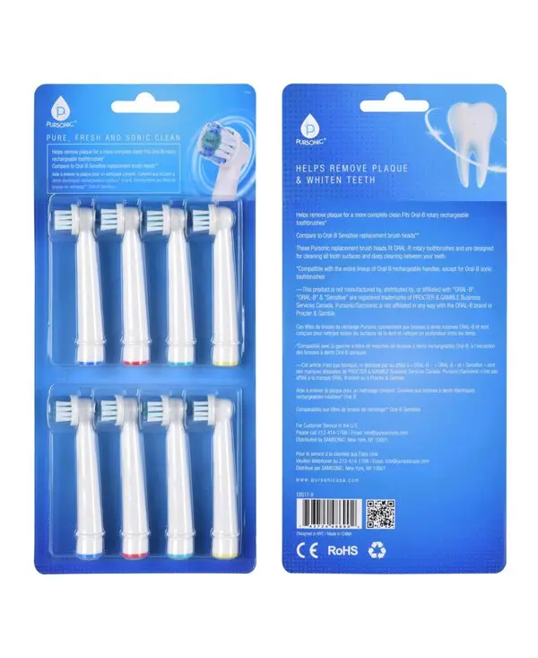 PURSONIC 8 Pack Power Sensitive Replacement Brush Heads For Oral-b - White