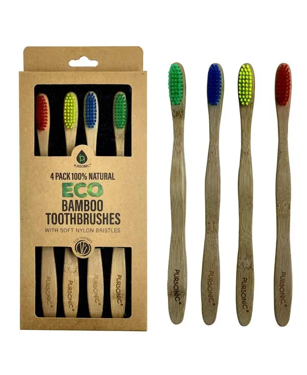 PURSONIC 100% Eco Bamboo Toothbrushes - Natural