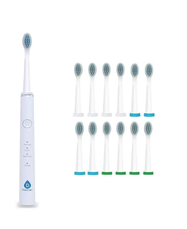 PURSONIC Usb Rechargeable Electric Toothbrush With 12 Brush Heads - White