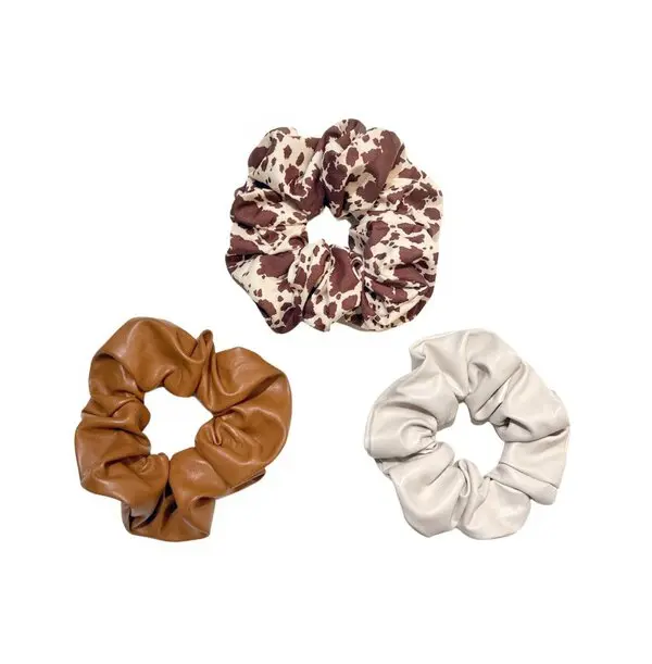 HEADBANDS OF HOPE Leather Scrunchie Set - Brown,cream,cowhide