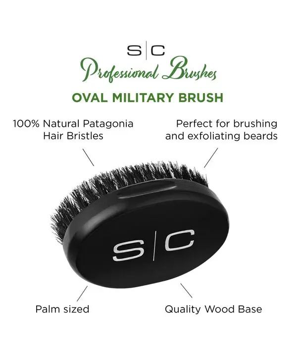 STYLECRAFT Barber Oval Military-inspired Hair Brush 100% Natural Boar Bristles With Wood Palm Handle - Black