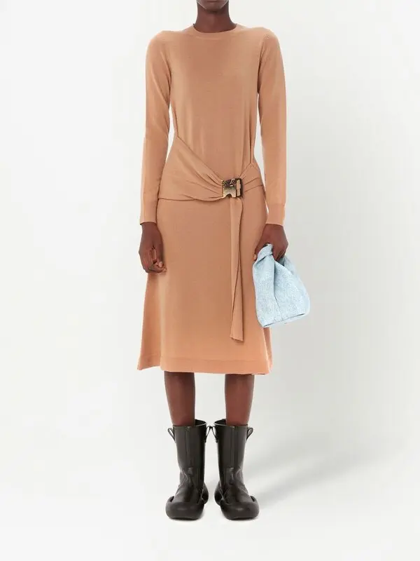 JW Anderson Buckled-waist Knit Midi Dress - Brown