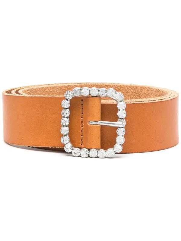 FORTE_FORTE Crystal-buckle Leather Belt - Brown