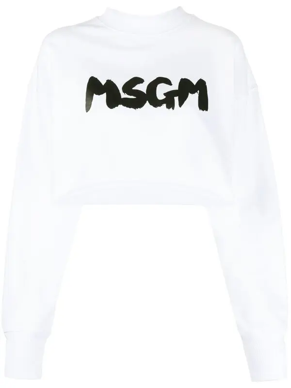 MSGM Logo-print Cropped Sweatshirt - White